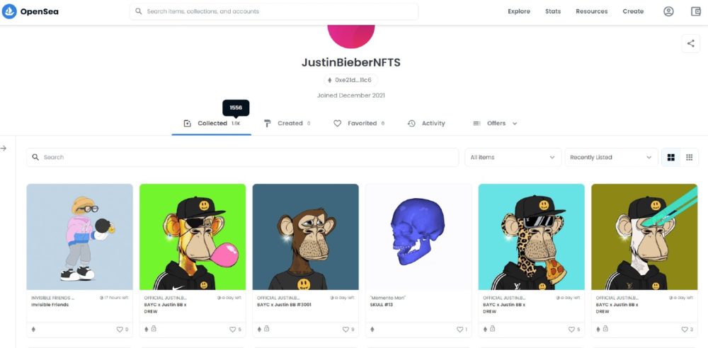 Justin Bieber compró más de 1,500 NFT en un mes, el último es un simio ...